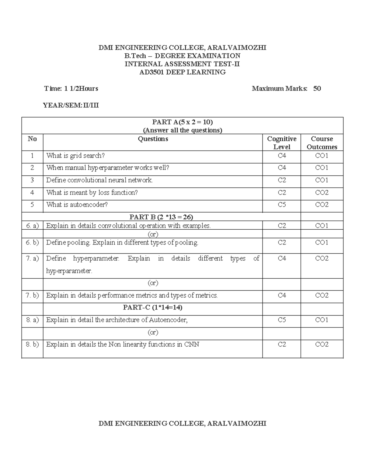 Deep learning iat2 - It u - DMI ENGINEERING COLLEGE, ARALVAIMOZHI B ...