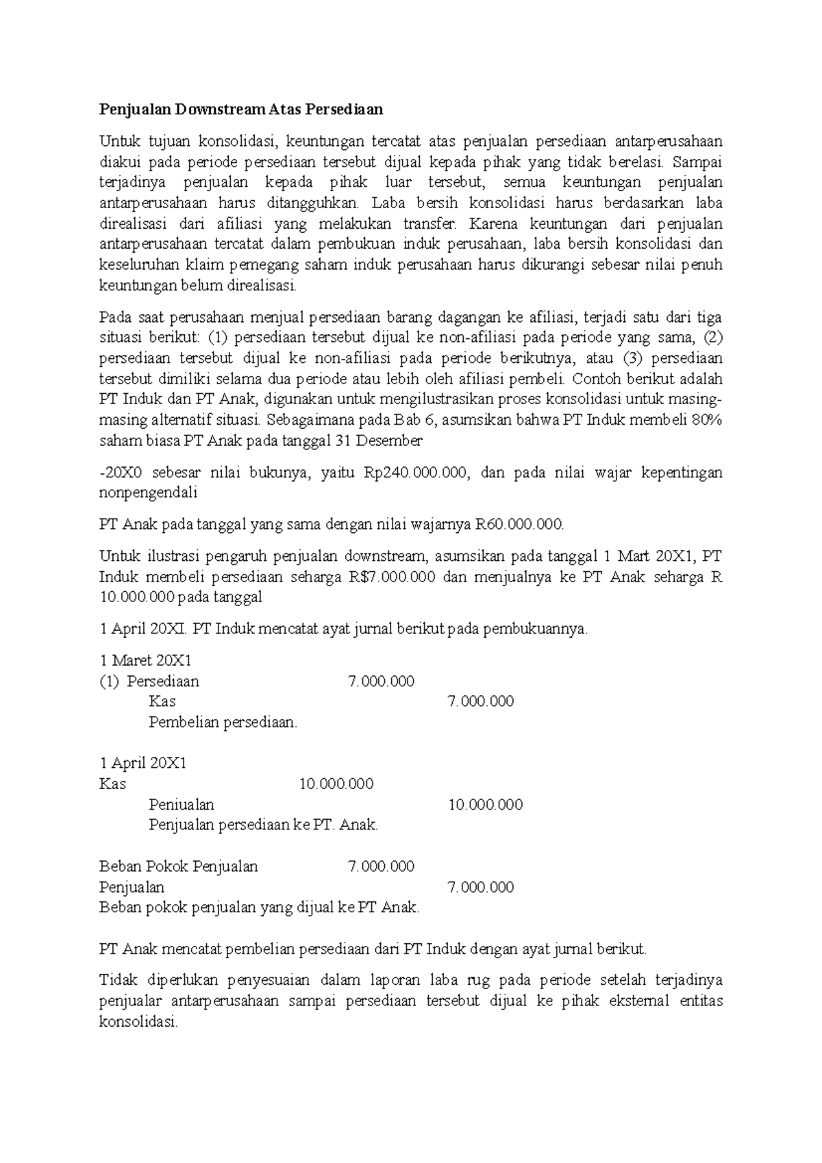 Penjualan Downstream Atas Persediaan - Sampai terjadinya penjualan kepada pihak luar tersebut ...