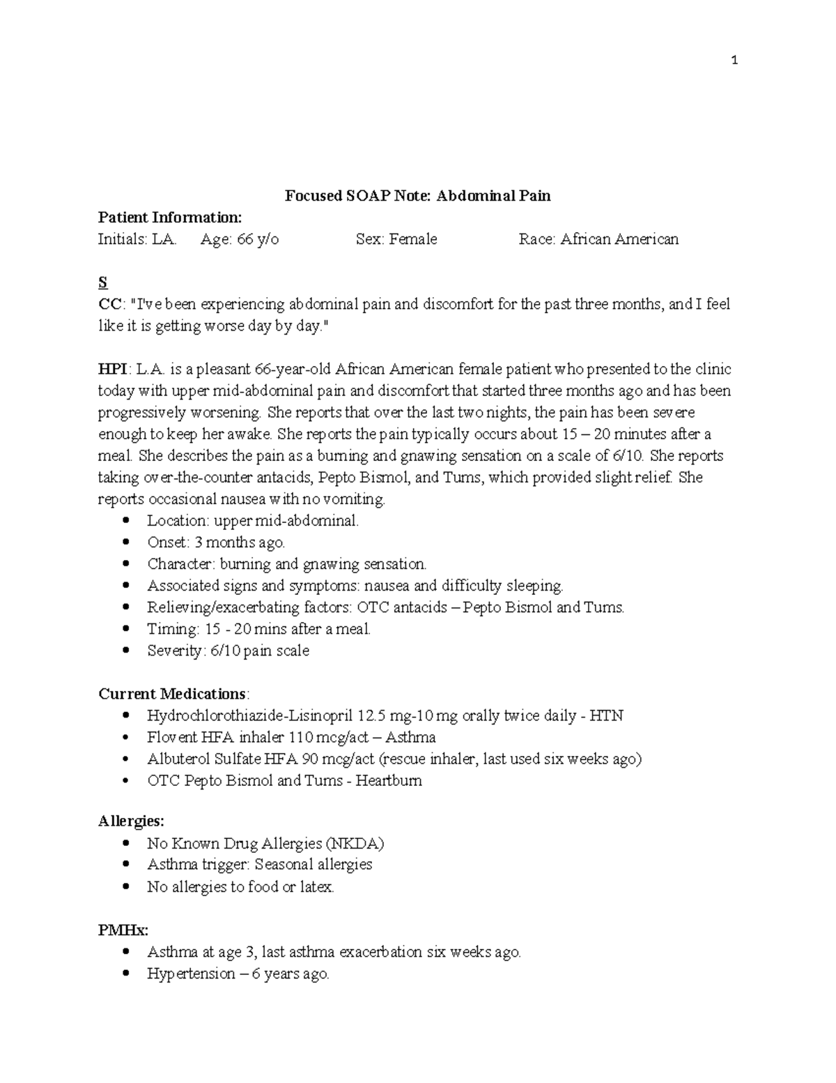 WK4.Focused.Soap for download - Focused SOAP Note: Abdominal Pain ...