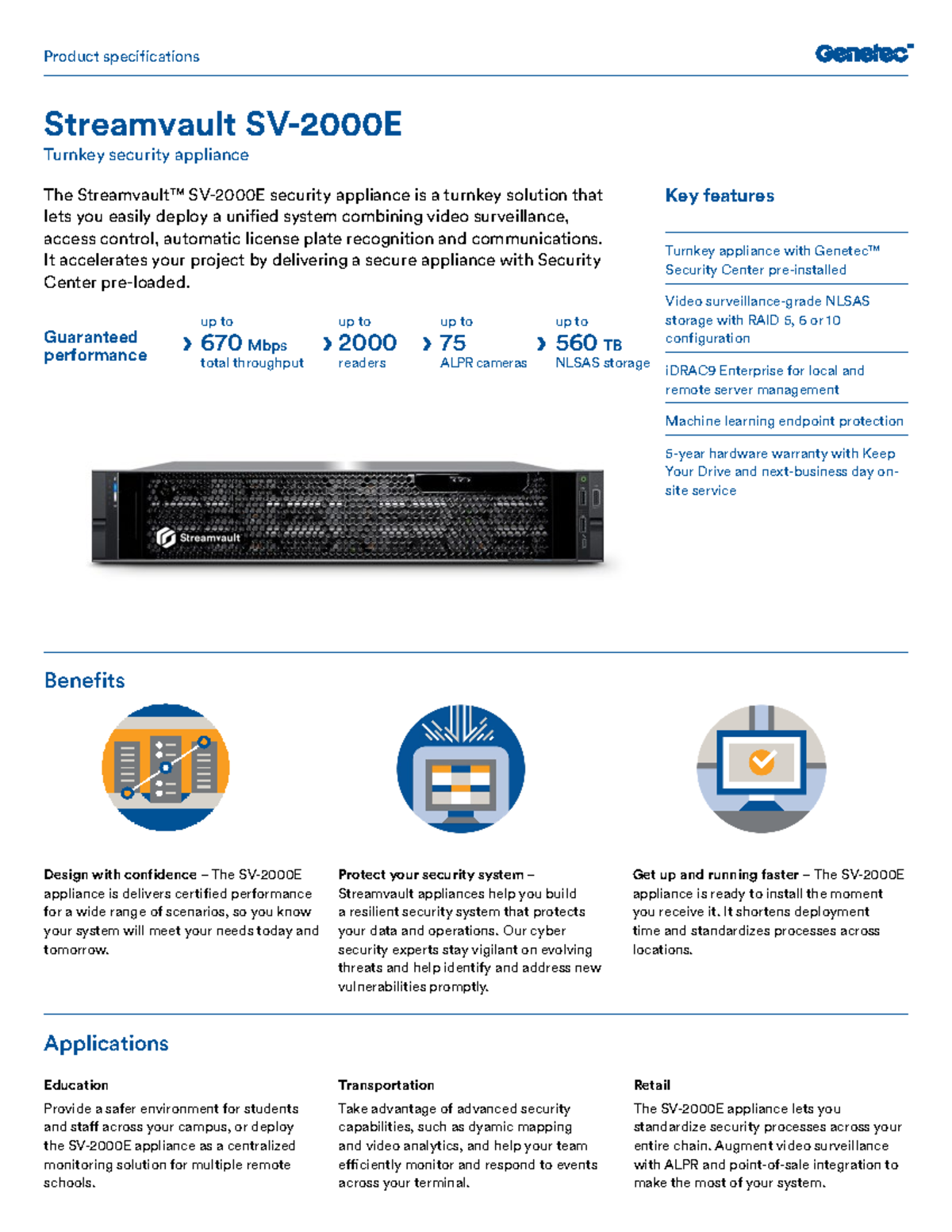 Streamvault-sv-2000 e - Key features Turnkey appliance with Genetec™ Security Center pre ...