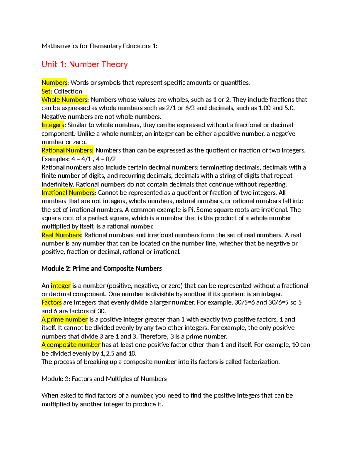 Mathematics for Elementary Educators 1 - Set: Collection Whole Numbers ...