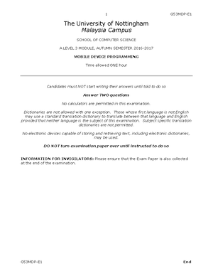 Fundamental of G53MDP - Mobile Device Programming Fundamentals of mobile hardware Android o ...