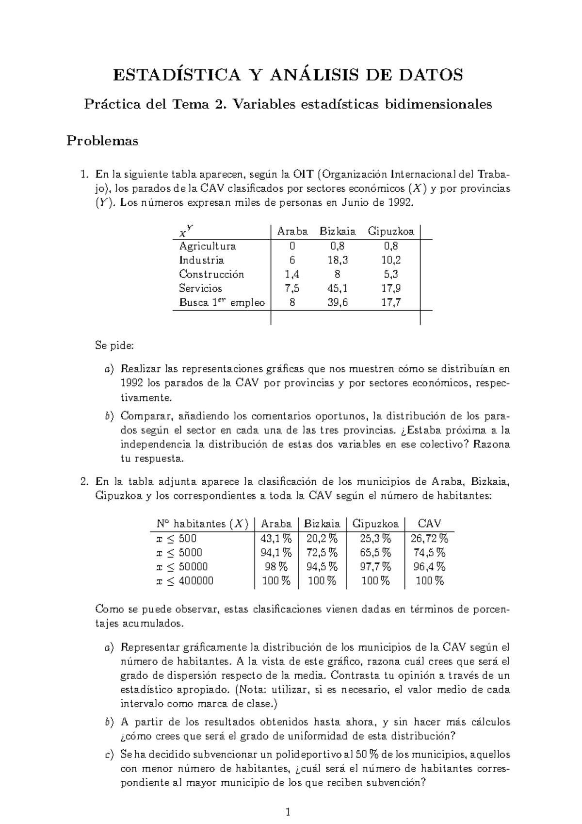 Ejercicios tema2 - ESTAD ́ISTICA Y AN ́ALISIS DE DATOS Pr ́actica del ...