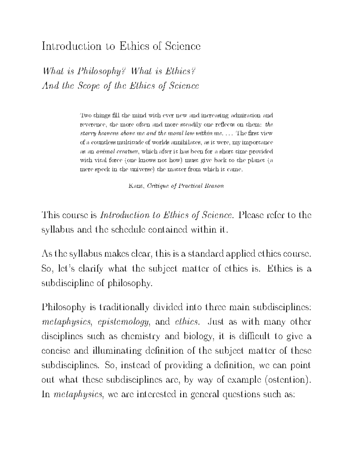Handout for Lecture 1 (What is Philosophy, What is Ethics) - ♥tr♦ t ♦♥ ...