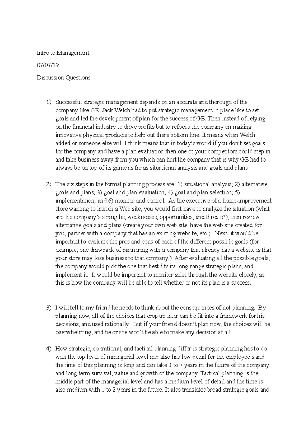 Intro to management Discussion question 12 - Intro to Management 07/07 ...