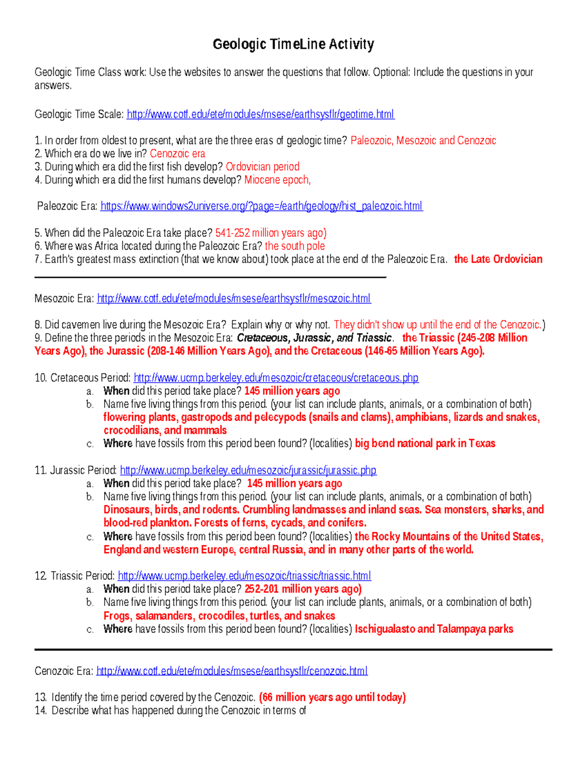 Geologic Timeline Webquest-1 - Geologic TimeLine Activity Geologic Time ...