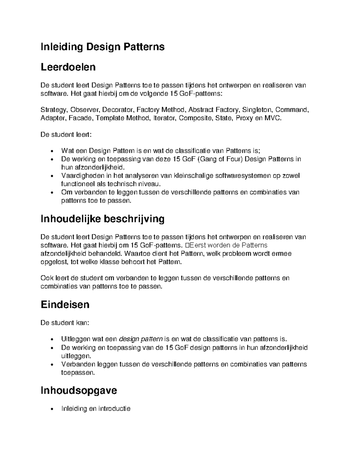 Inleiding Design Patterns - Inleiding Design Patterns Leerdoelen De ...