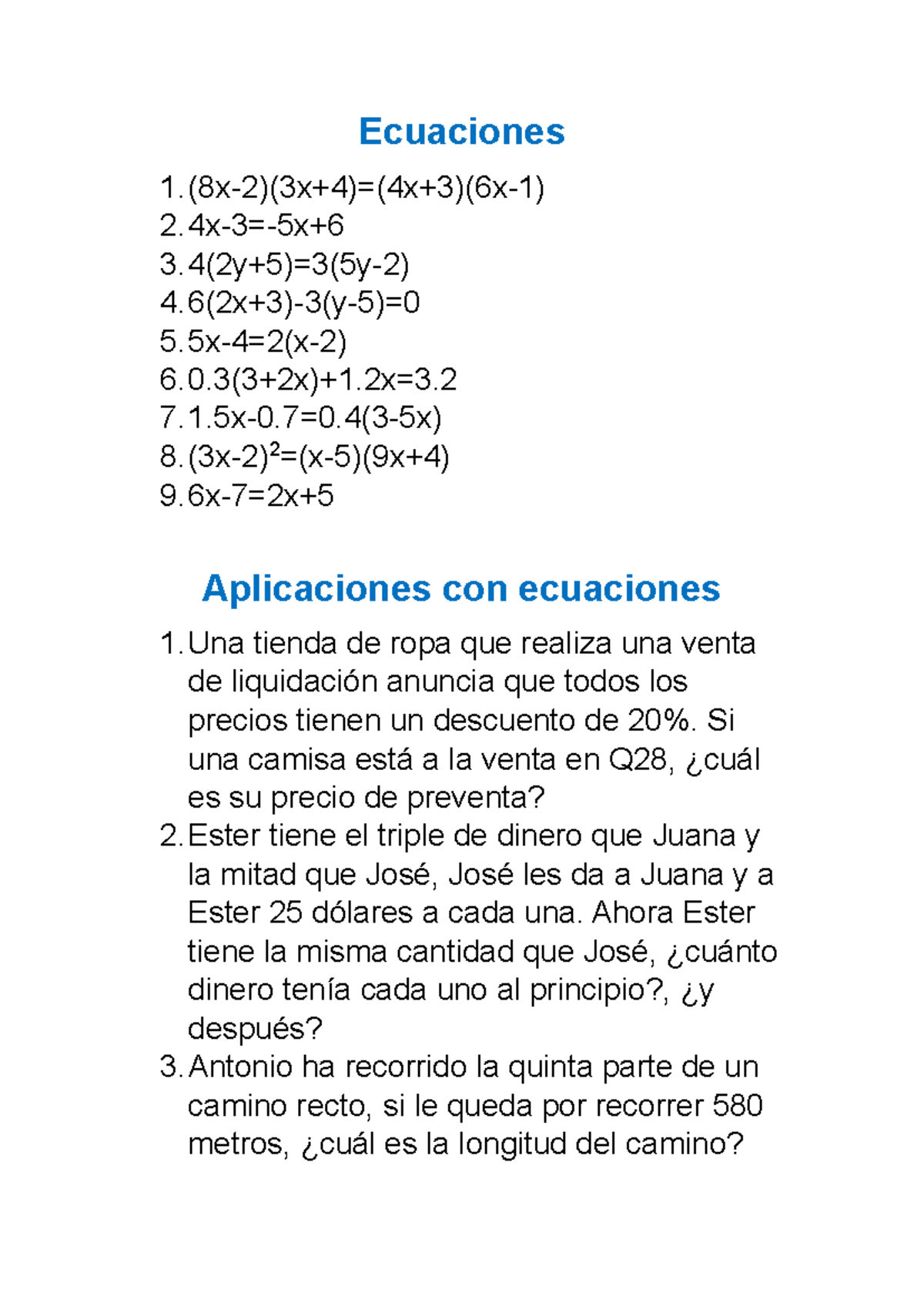 Hoja de trabajo para practicar matemáticas - Ecuaciones (8x-2)(3x+4 ...