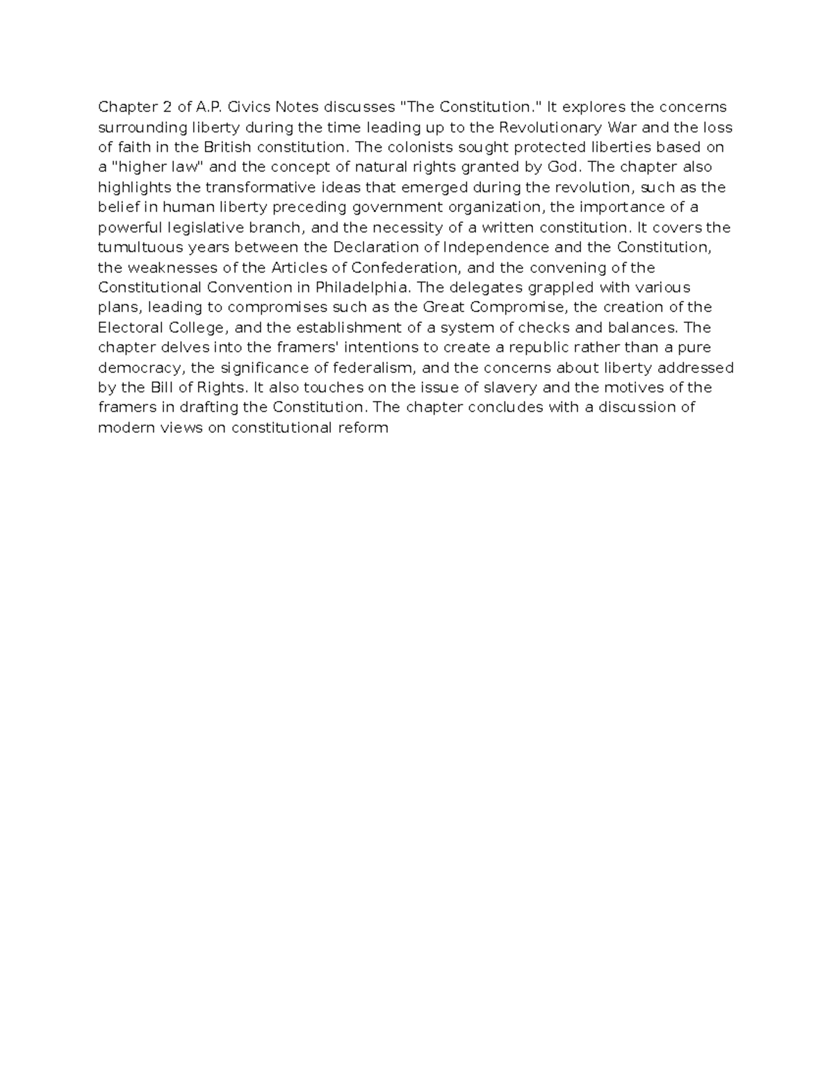 Chapter 2 of A - n/a - Chapter 2 of A. Civics Notes discusses "The ...