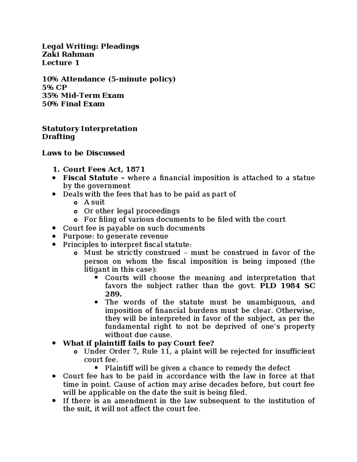 Legal Writing - Court Fees Act, 1871 Fiscal Statute – where a financial ...