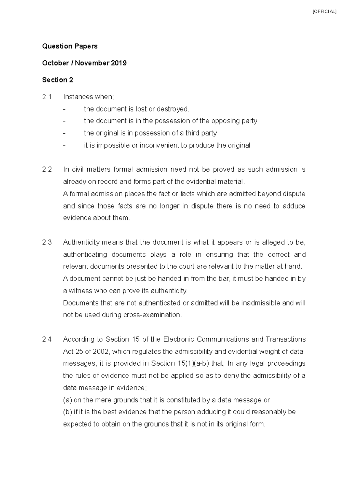 Question Papers - My Work - Question Papers October / November 2019 ...