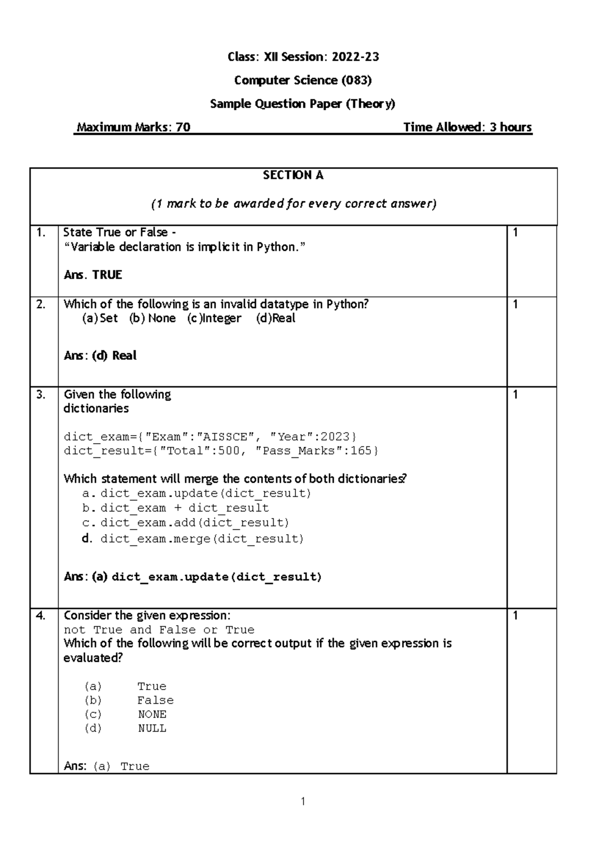 Computer Science-MS - Class: XII Session: 2022- Computer Science (083 ...