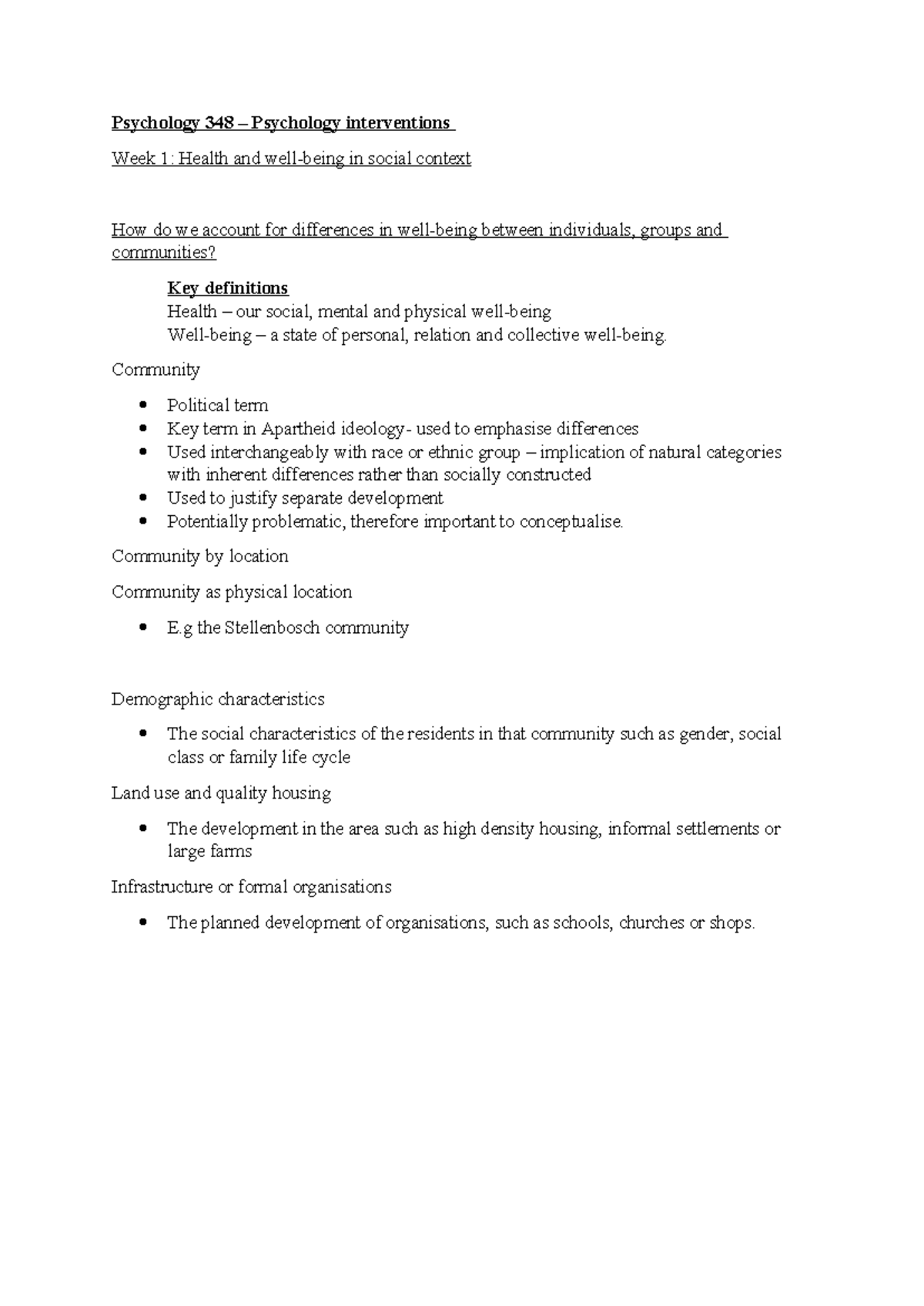 Psychology 348 notes - Psychology 348 – Psychology interventions Week 1 ...