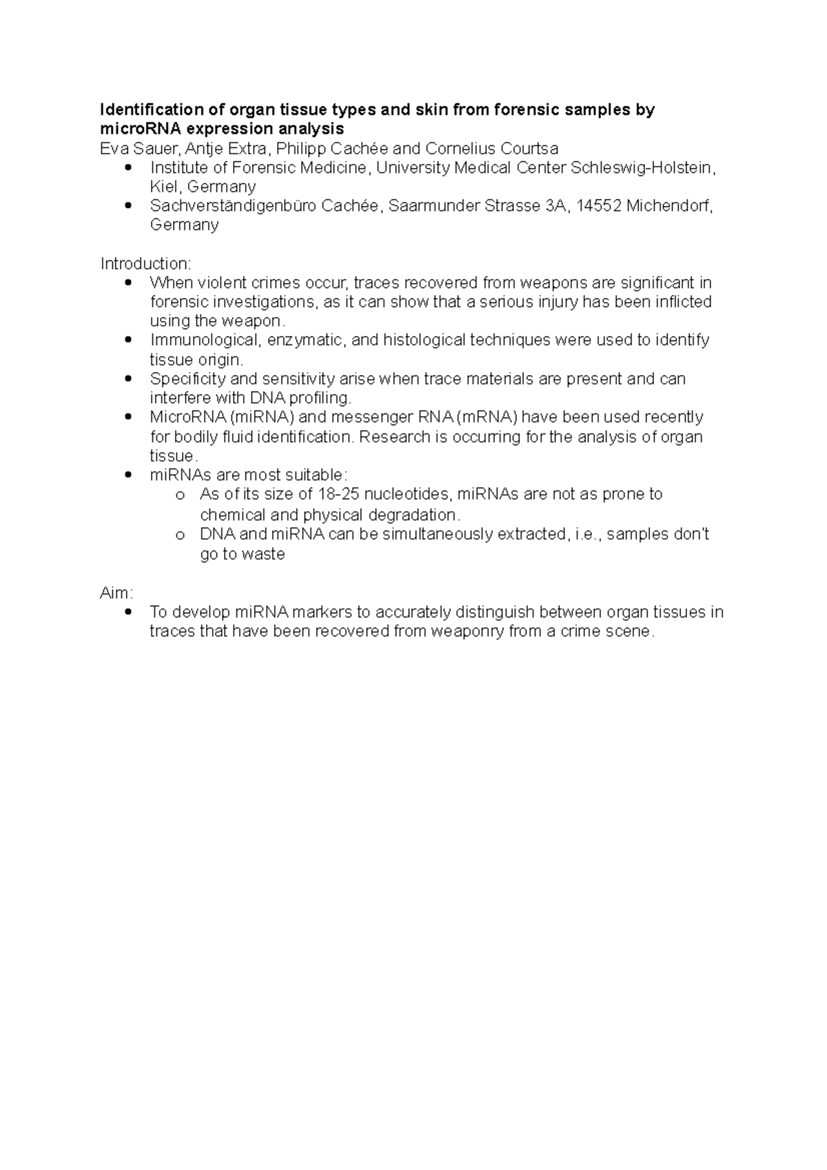 Identification of organ tissue types and skin from forensic samples by ...
