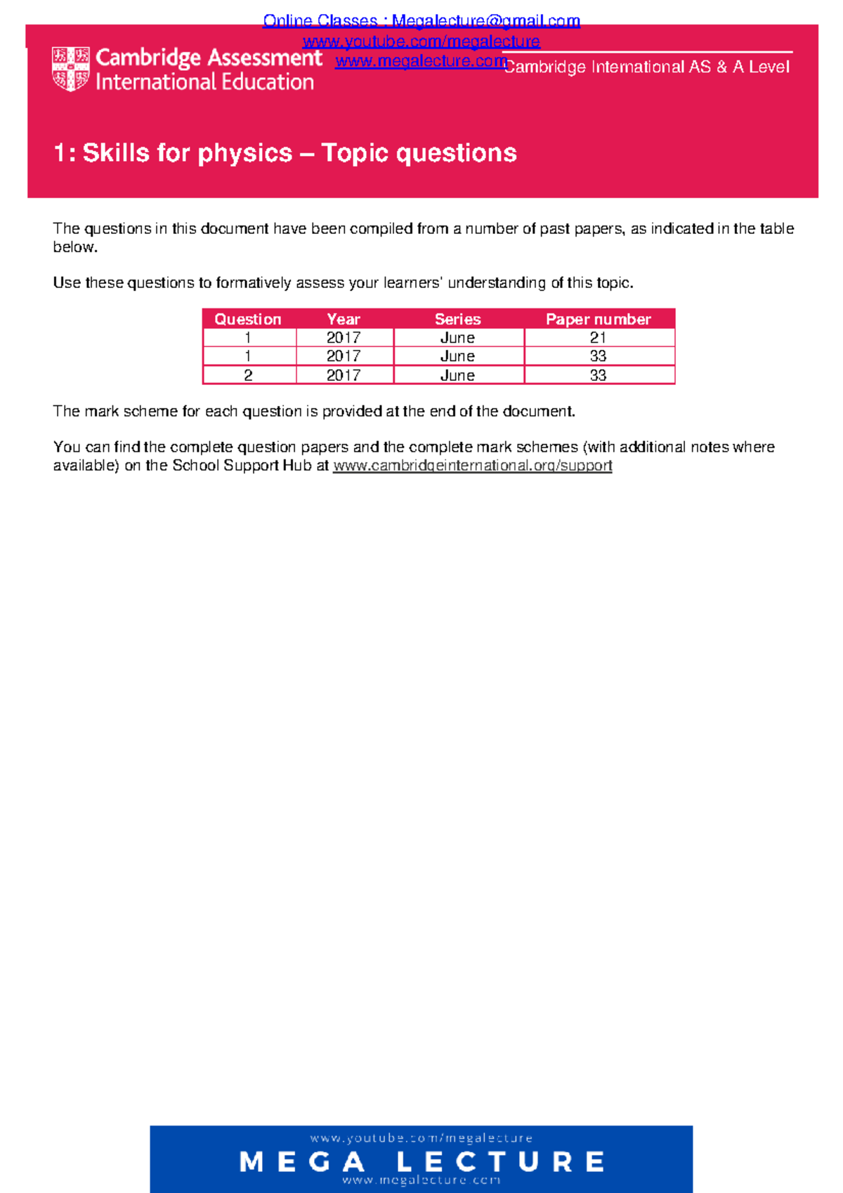 9702 physic Topic Questions - 1: Skills for physics – Topic questions ...