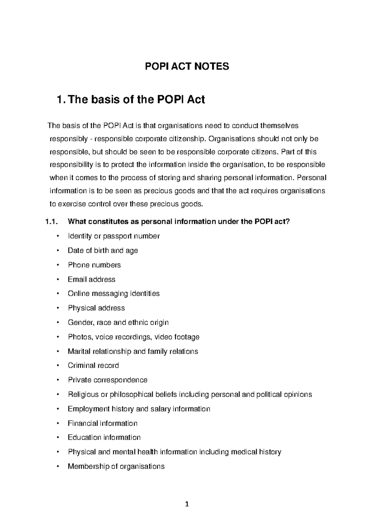 POPI ACT Notes - popi act for studend that are studying accounting ...
