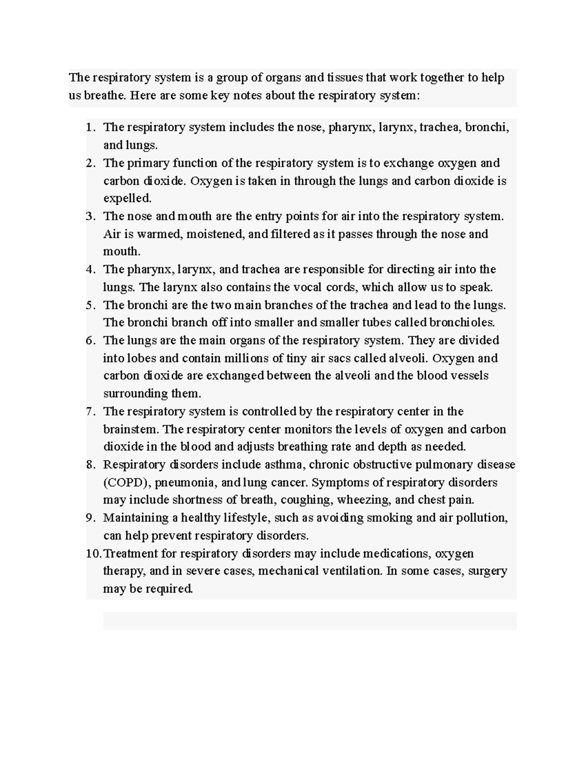 Notes on the respiratory system - The respiratory system is a group of ...