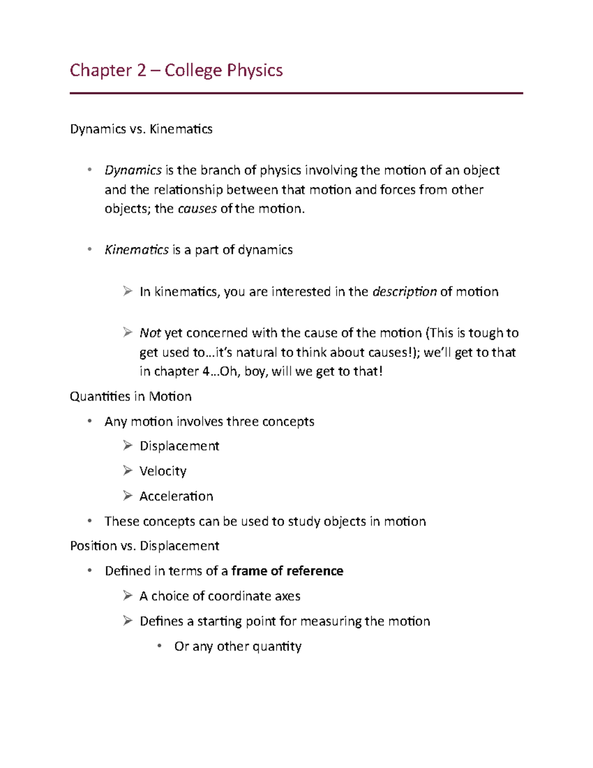 Chapter 2 – College Physics Notes - Chapter 2 – College Physics ...