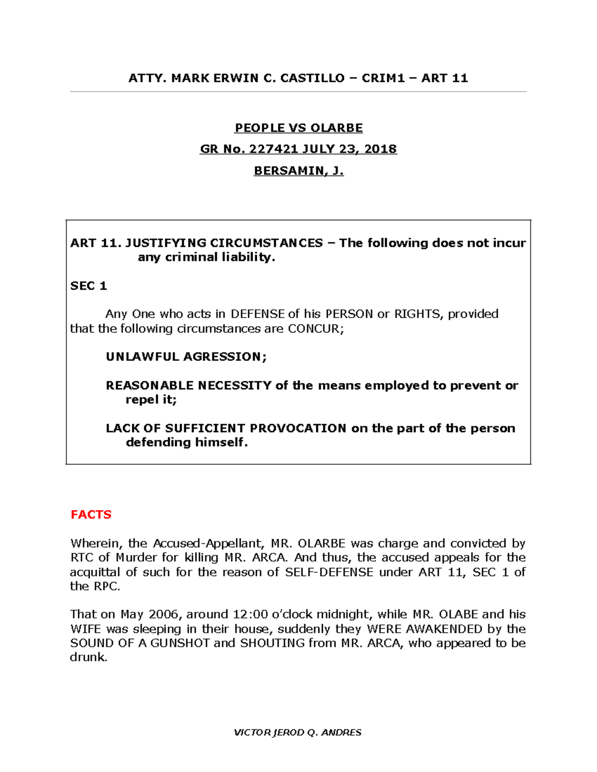 (3) CD People VS Olarbe = - ATTY. MARK ERWIN C. CASTILLO – CRIM1 – ART ...