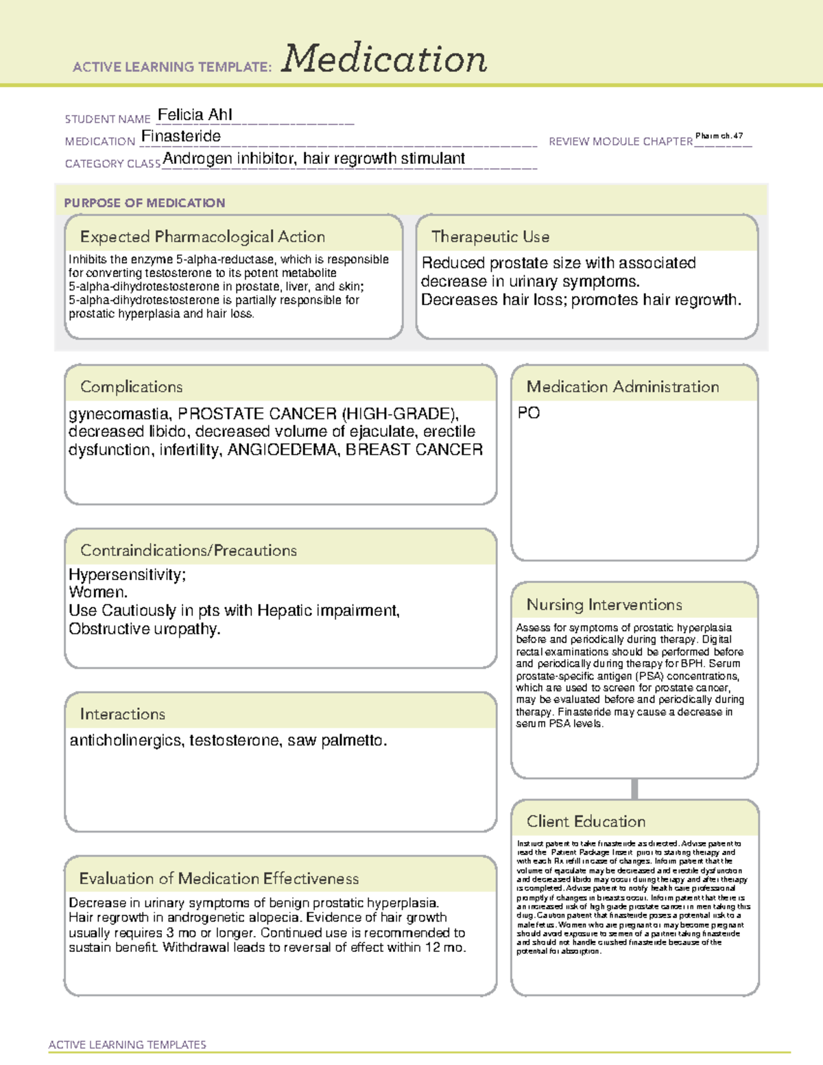 Finasteride - drug cards - ACTIVE LEARNING TEMPLATES Medication STUDENT ...