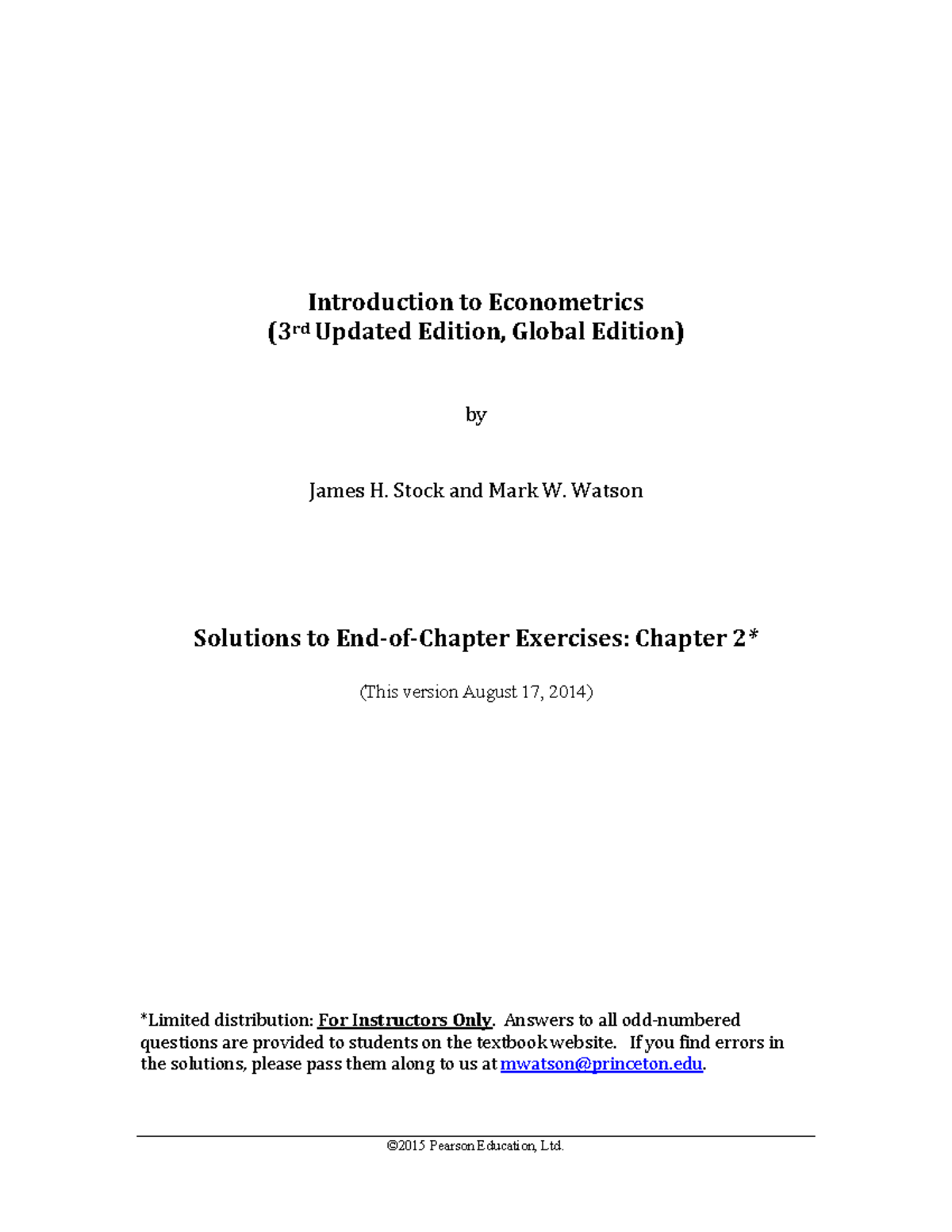 Stock Watson 3U Exercise Solutions Chapter 2 Instructors - Introduction to Econometrics (3rd ...