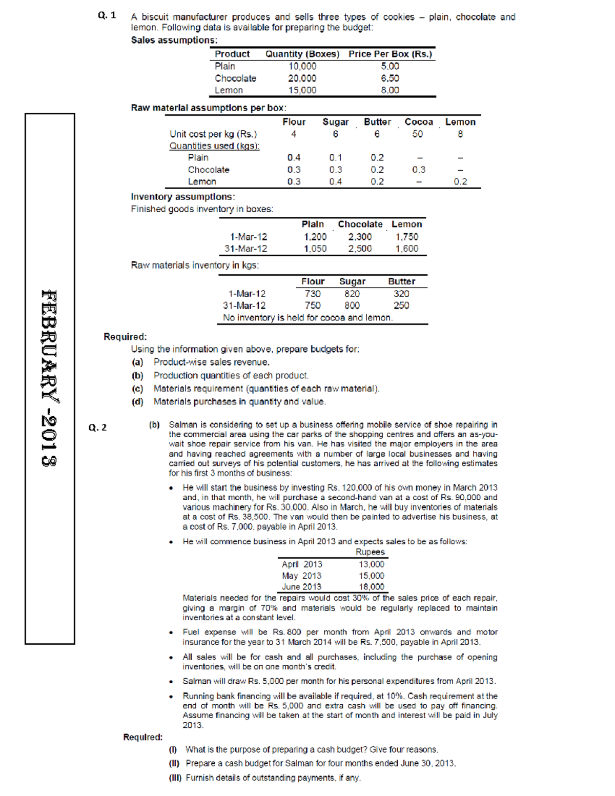 MA Budgeting Practice Past Papers - Cost & Management Accounting ...