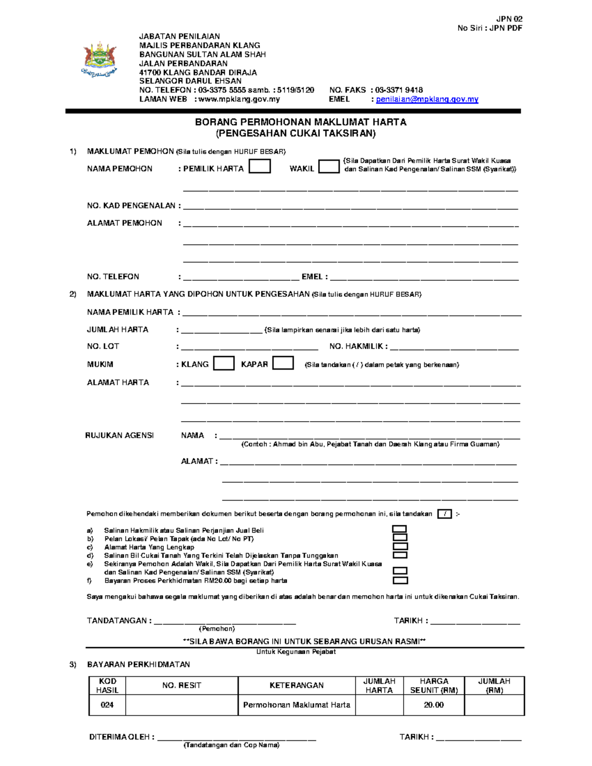 Jpn 02 - borang permohonan maklumat harta 2004 2021 latest - JPN 02 No ...