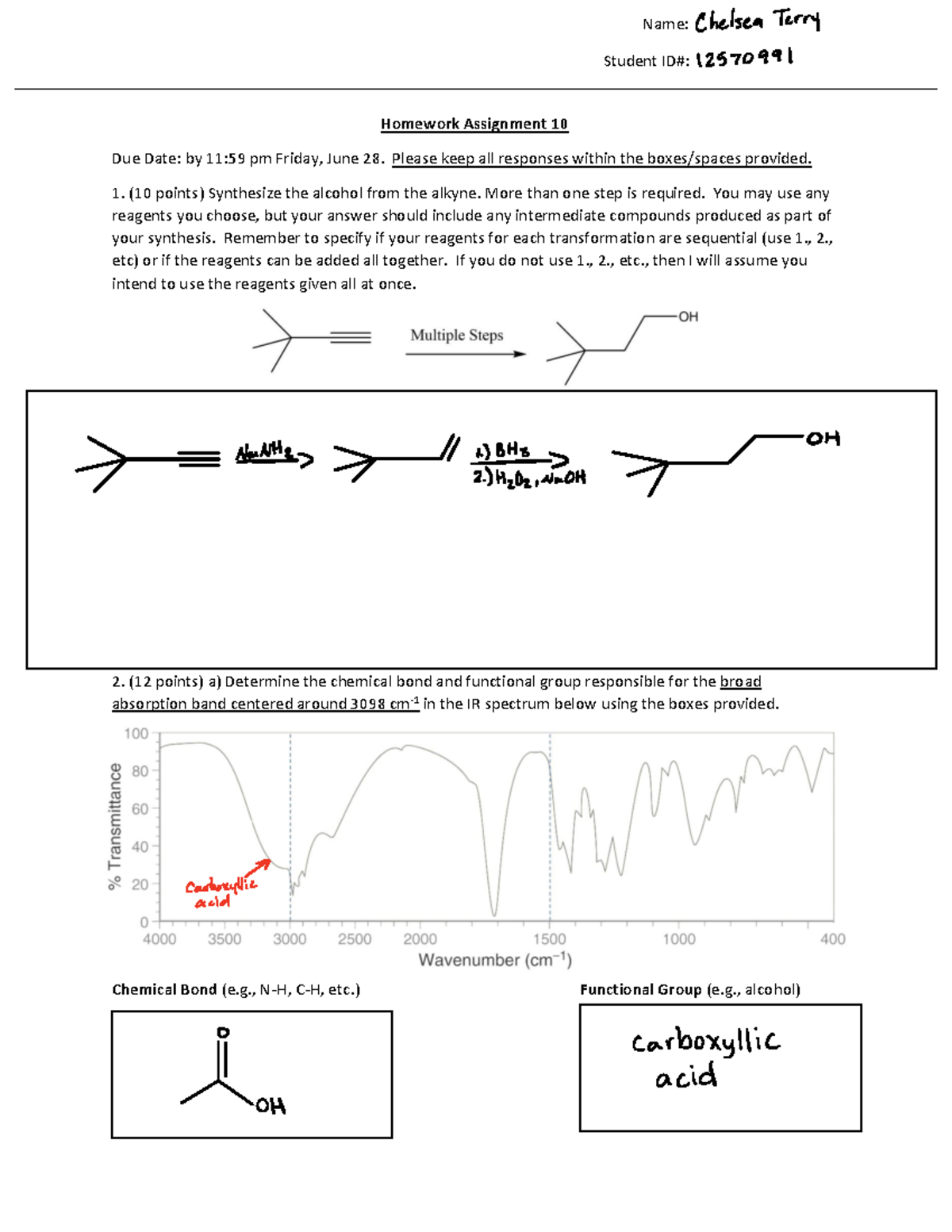 CHE230 Homework Assignment 10 - Name: Student ID#: Homework Assignment ϭϬ Due Date: by 11:59 pm ...
