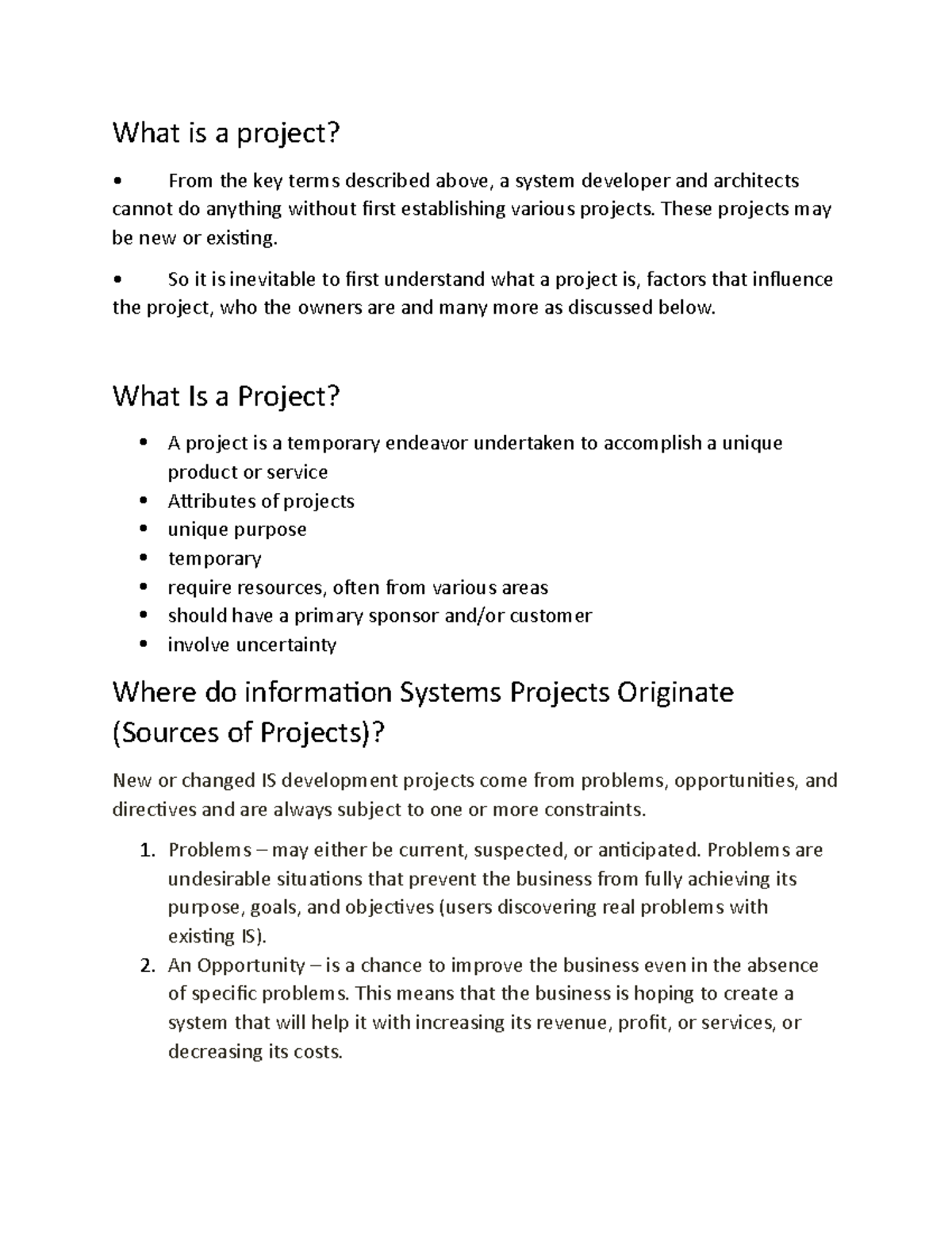 What is a project - Lecture Notes - What is a project? From the key ...