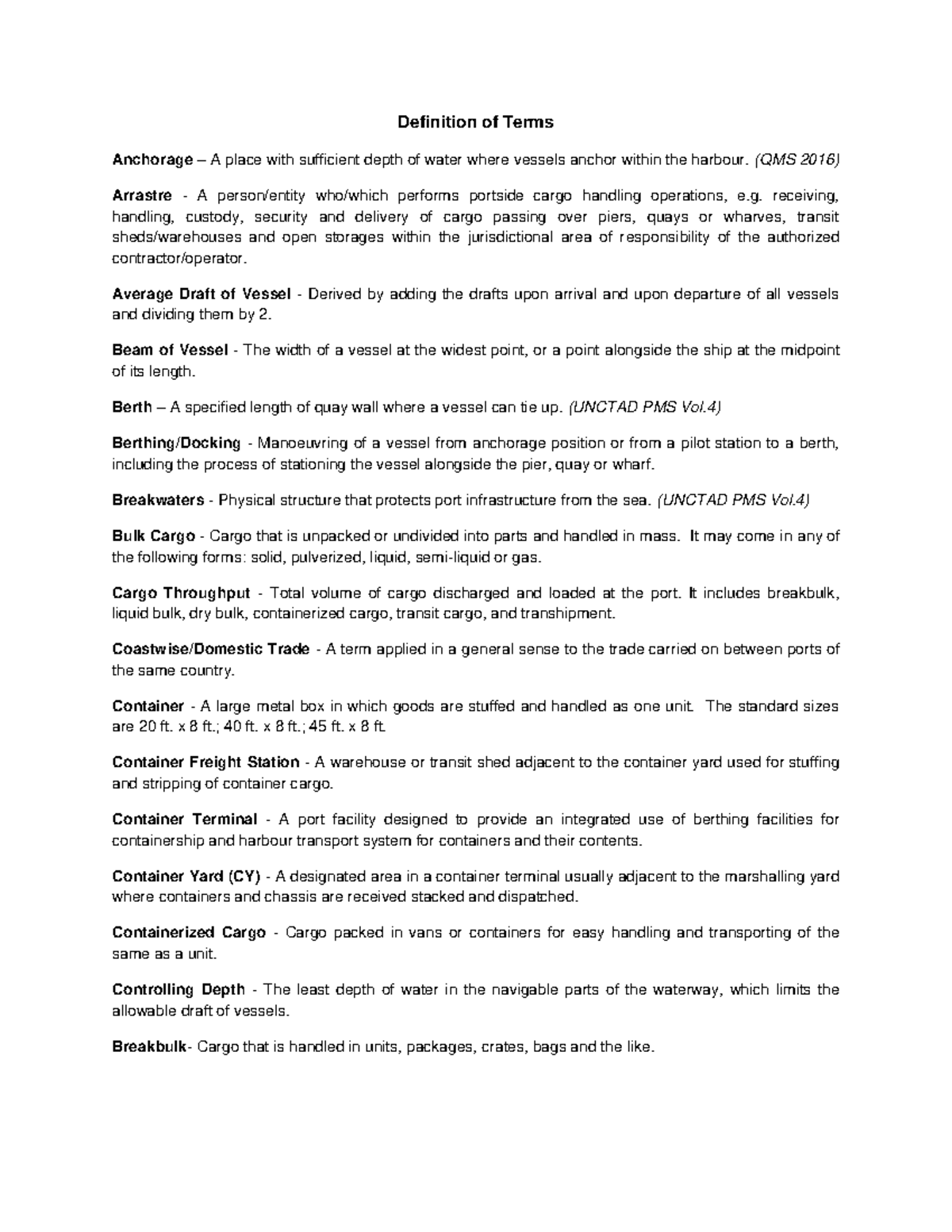 Definition of Terms - Definition of Terms Anchorage – A place with ...