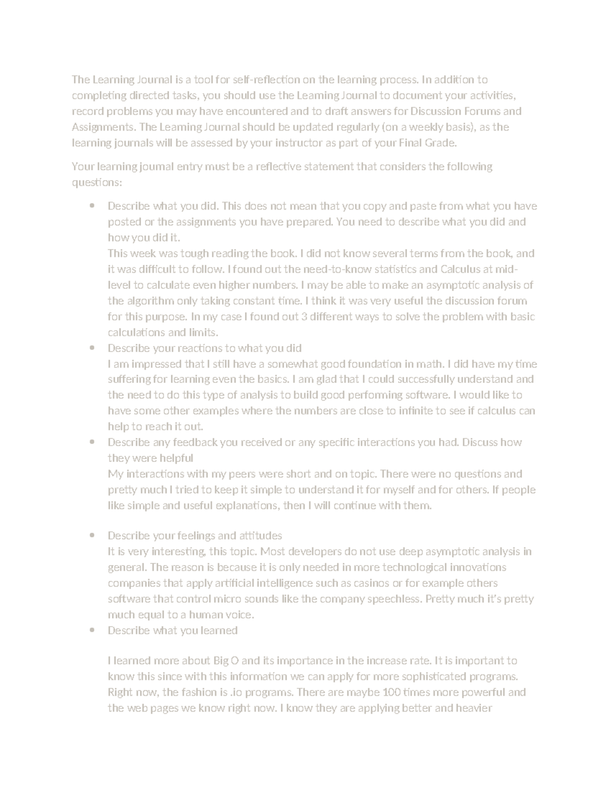 Learning Journal Unit 2 Data Structure The Learning Journal Is A Tool For Self Reflection On