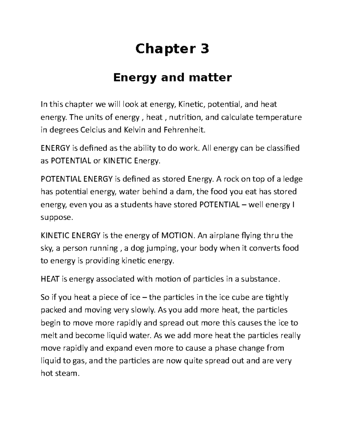 Chapter 3- energy and matter - Chapter 3 Energy and matter In this ...