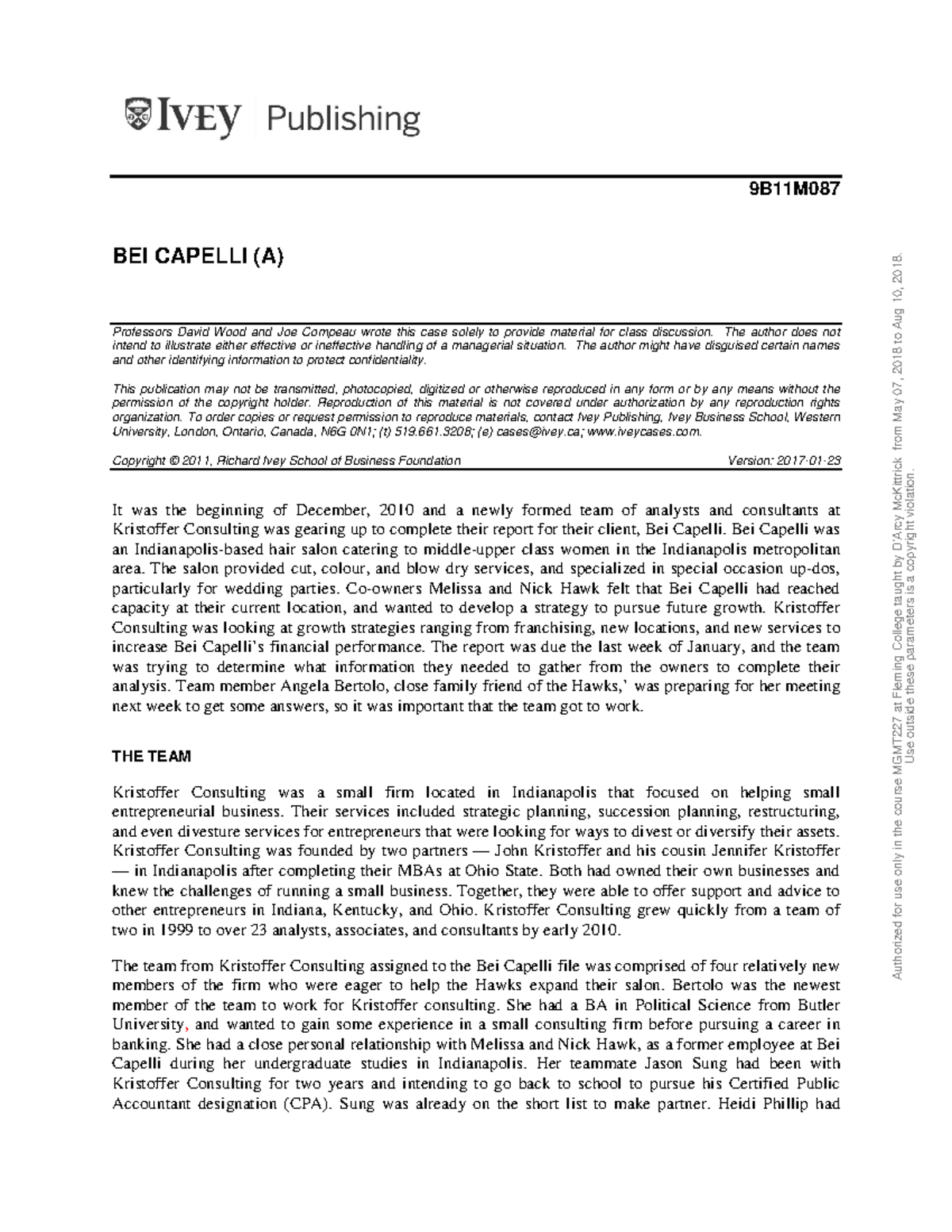 Bei Capelli A Case Study - 9B11M BEI CAPELLI (A) Professors David Wood ...