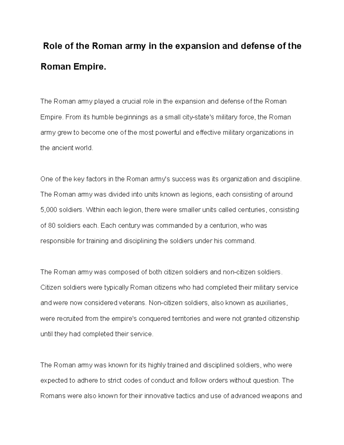 Role of the Roman army in the expansion and defense of the Roman Empire ...