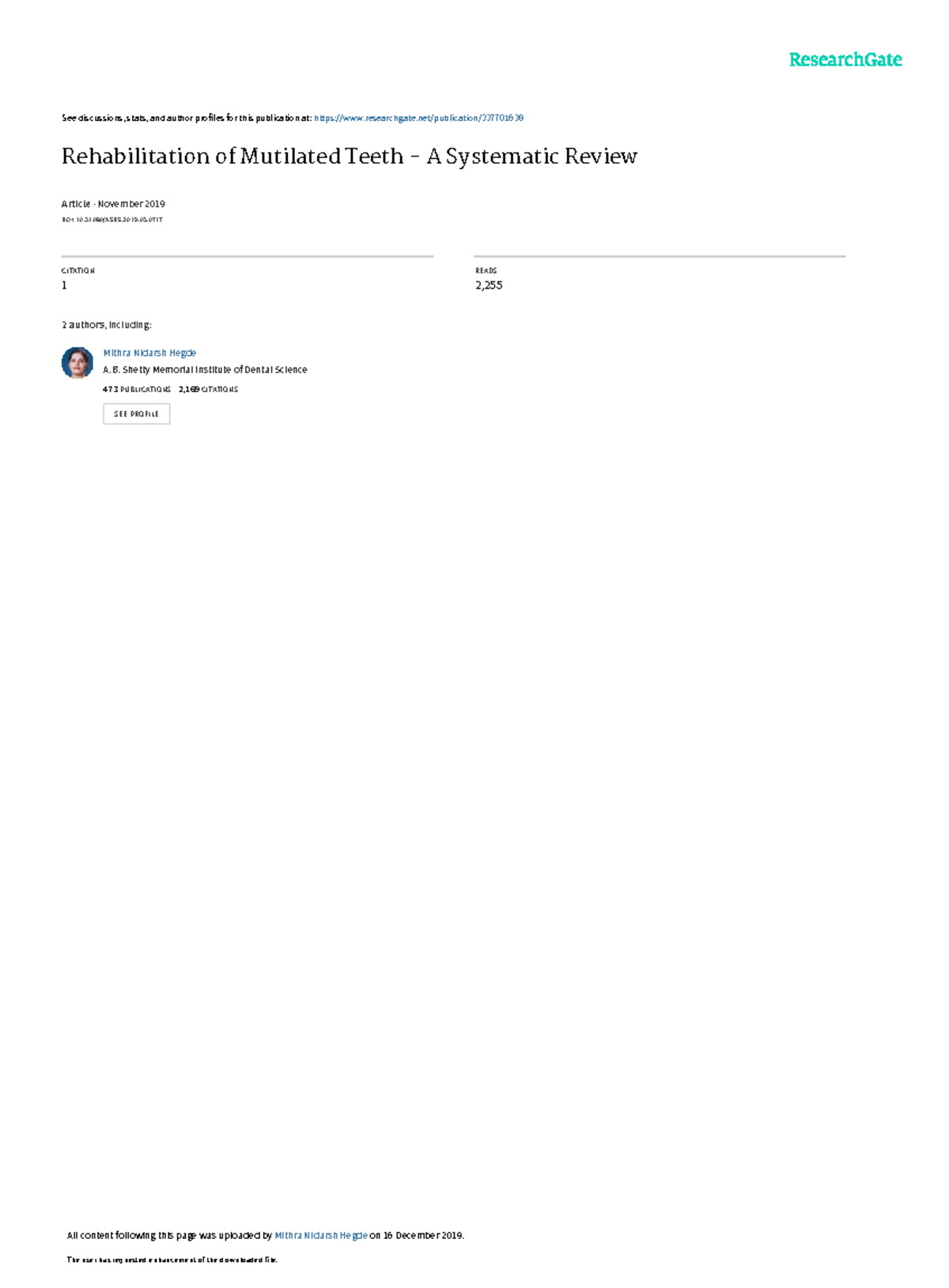 Rehabilitationof Mutilated Teeth-ASystematic Review - See discussions ...