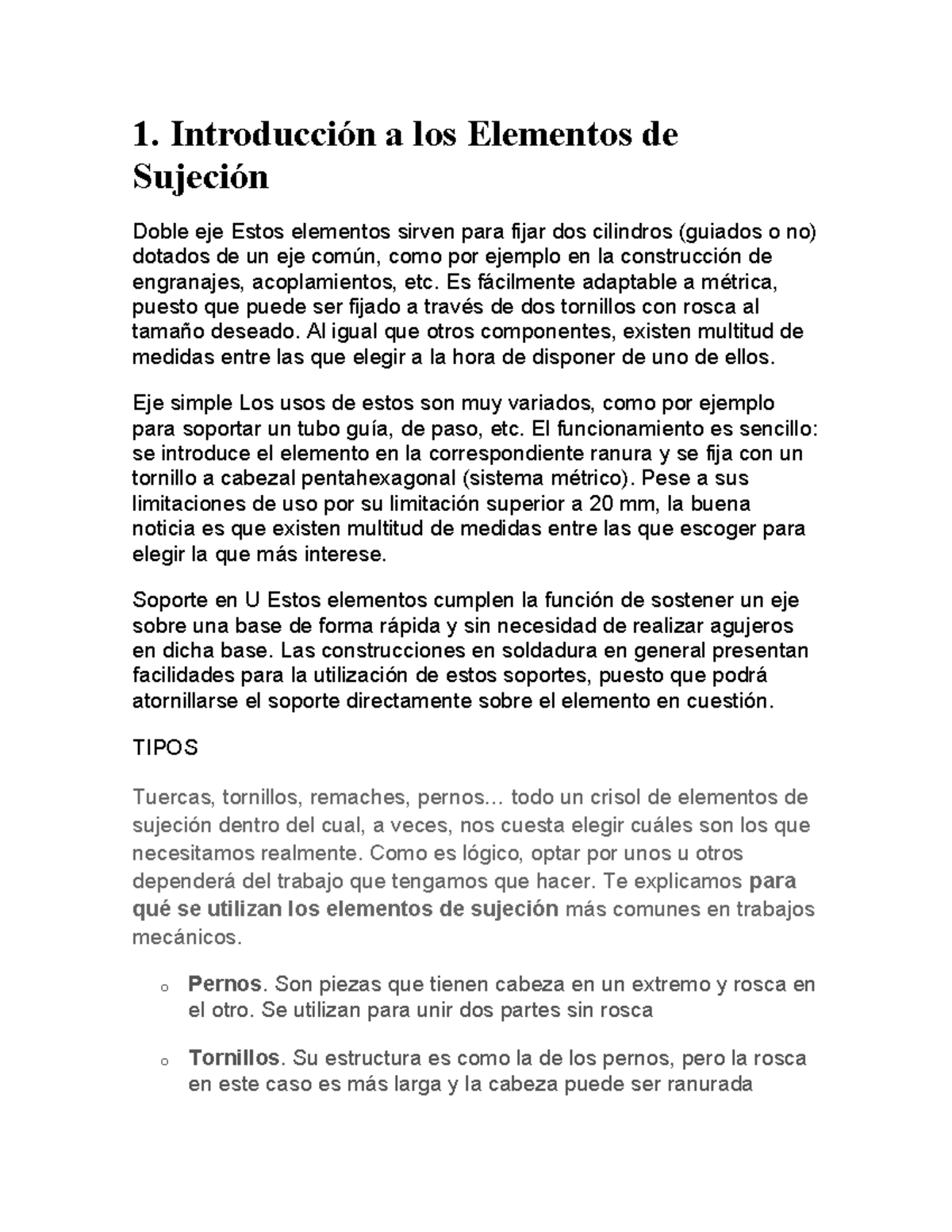 Elementos DE Sujecion - 1. Introducción a los Elementos de Sujeción ...