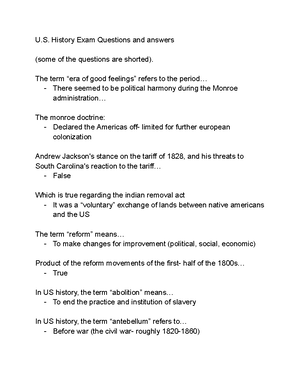 History of the US- exam - part 1 of the exam - U. History Exam ...