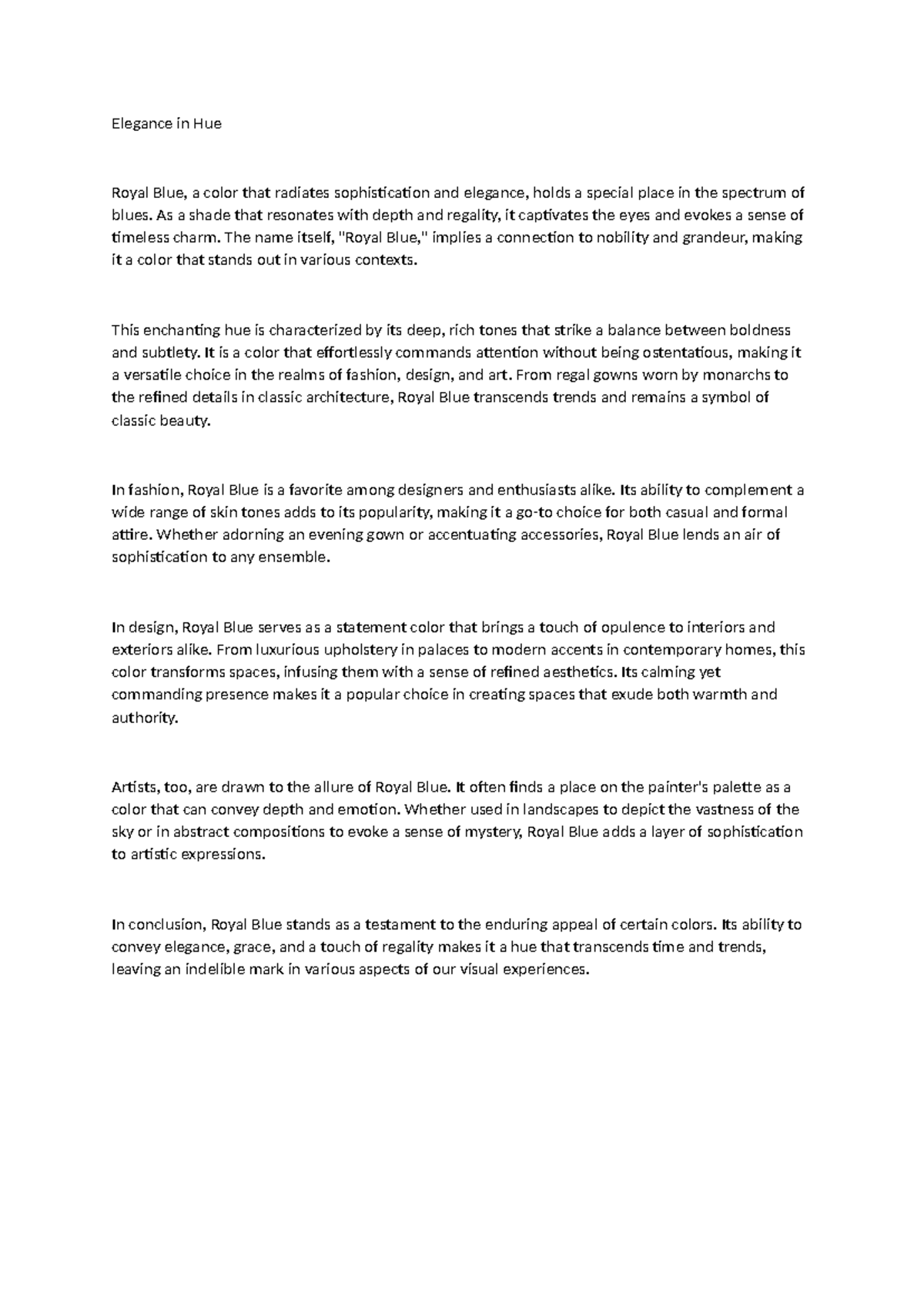 Elegance in Hue - example - Elegance in Hue Royal Blue, a color that ...