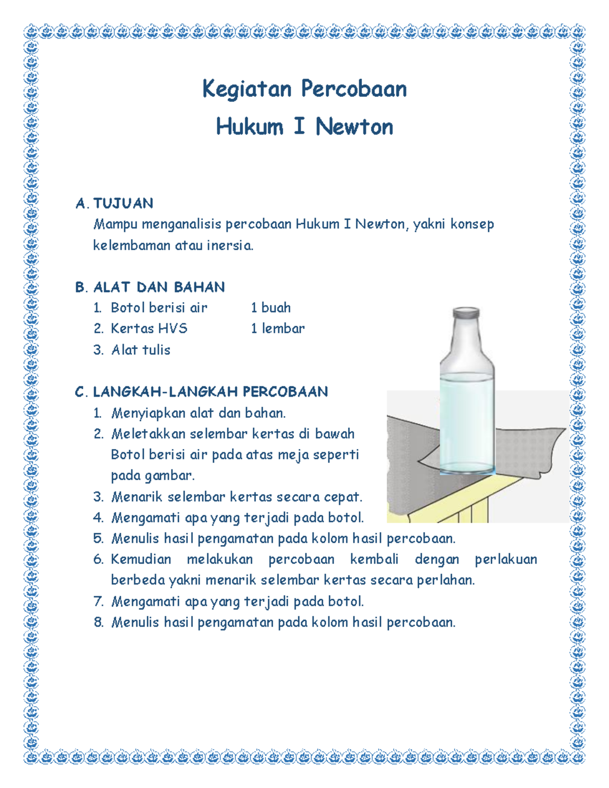 LKPD Hukum 1 Newton - None - Kegiatan Percobaan Hukum I Newton A ...