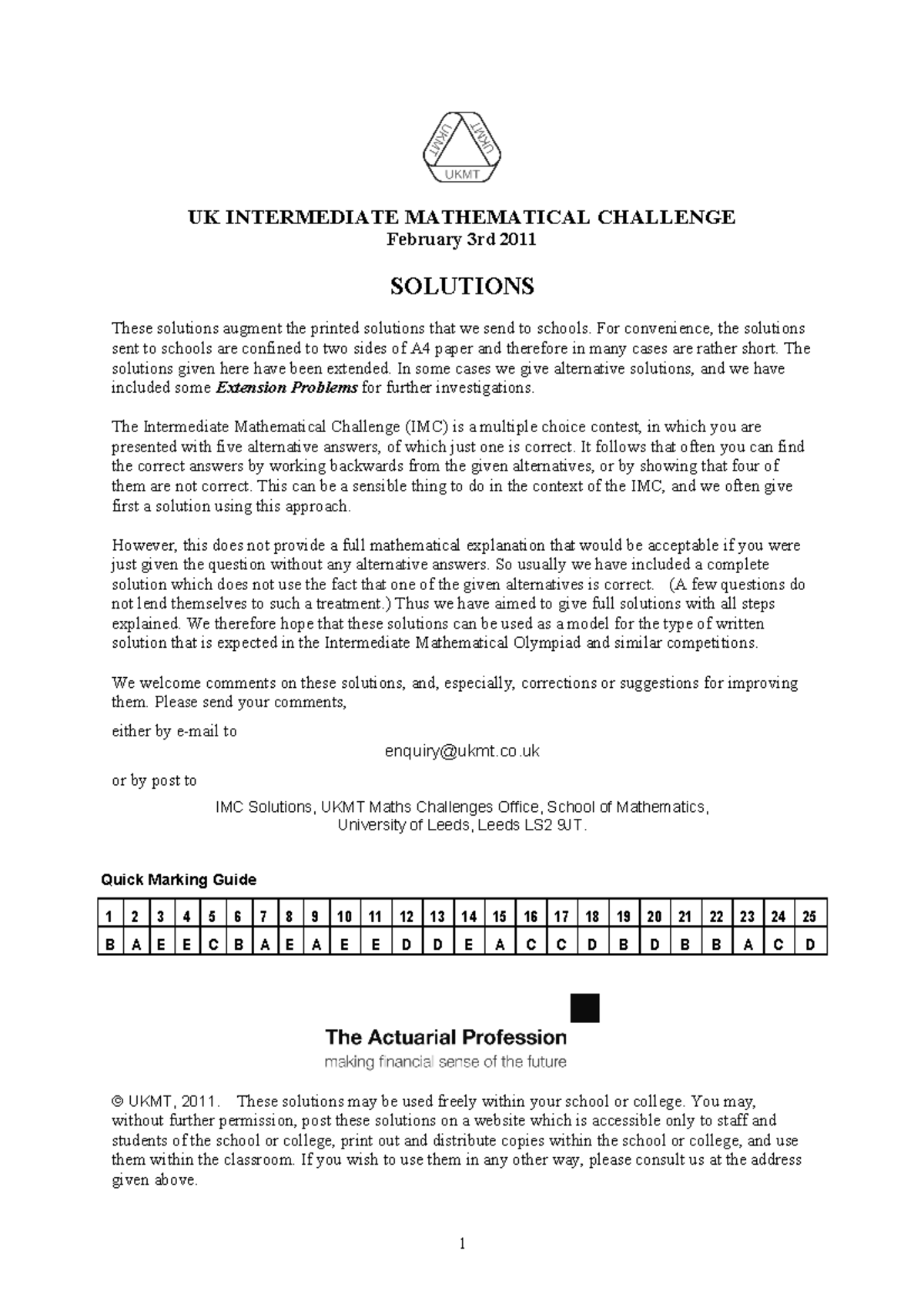 IMC2011 web solutions v2 - UK INTERMEDIATE MATHEMATICAL CHALLENGE ...