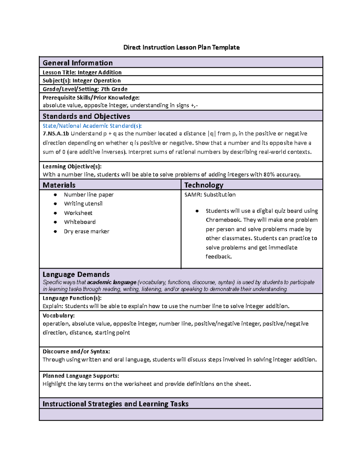 KOM2 Task 2 Lesson Planning (8) - Direct Instruction Lesson Plan ...