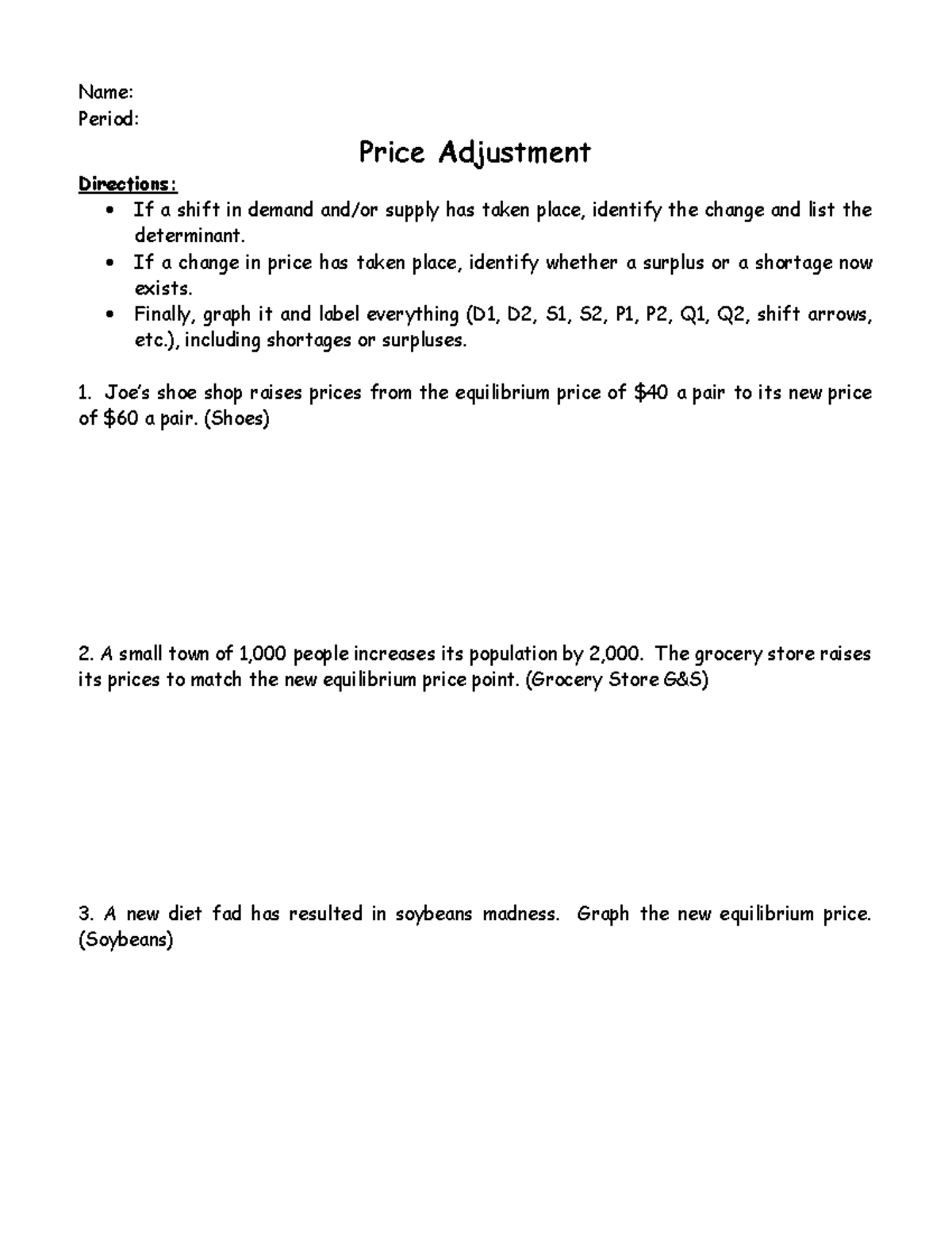 Price adjustment - Name: Period: Price Adjustment Directions: If a ...