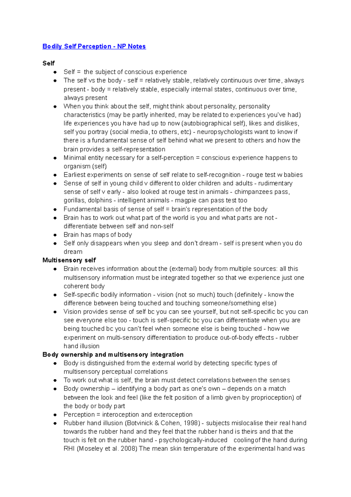 Bodily Self Perception - NP Notes - Bodily Self Perception - NP Notes ...