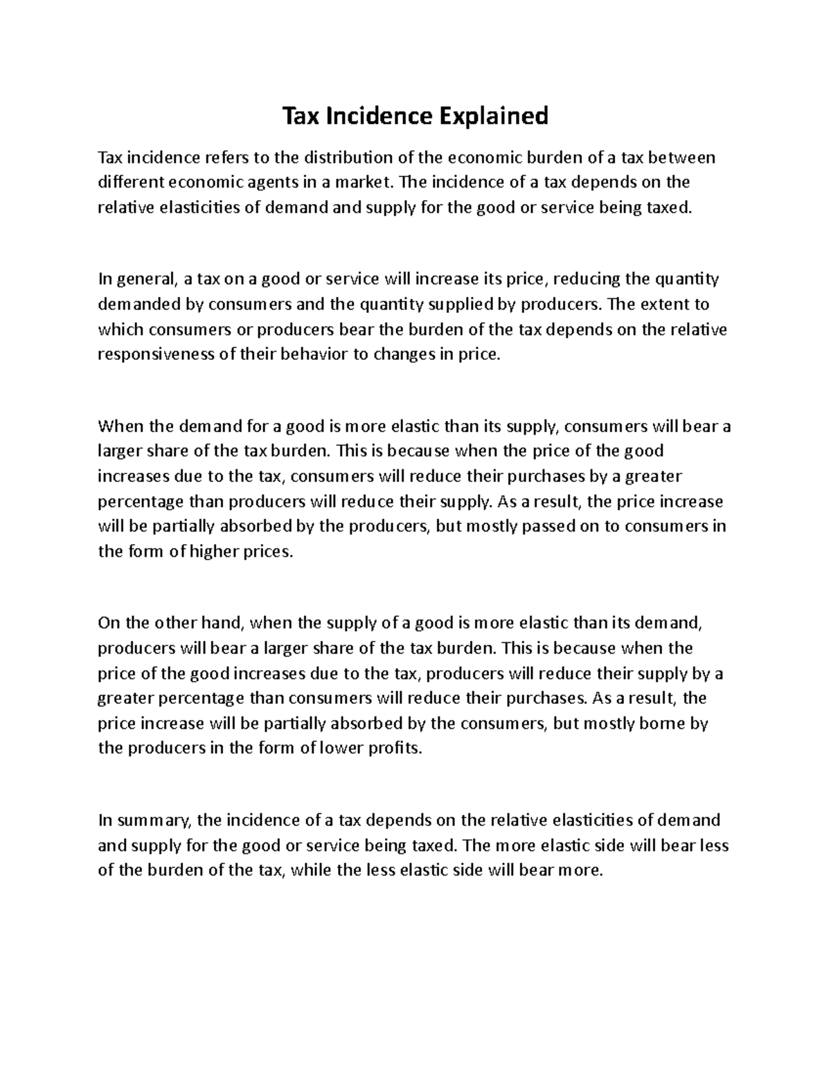 Tax Incidence Explained - The incidence of a tax depends on the ...