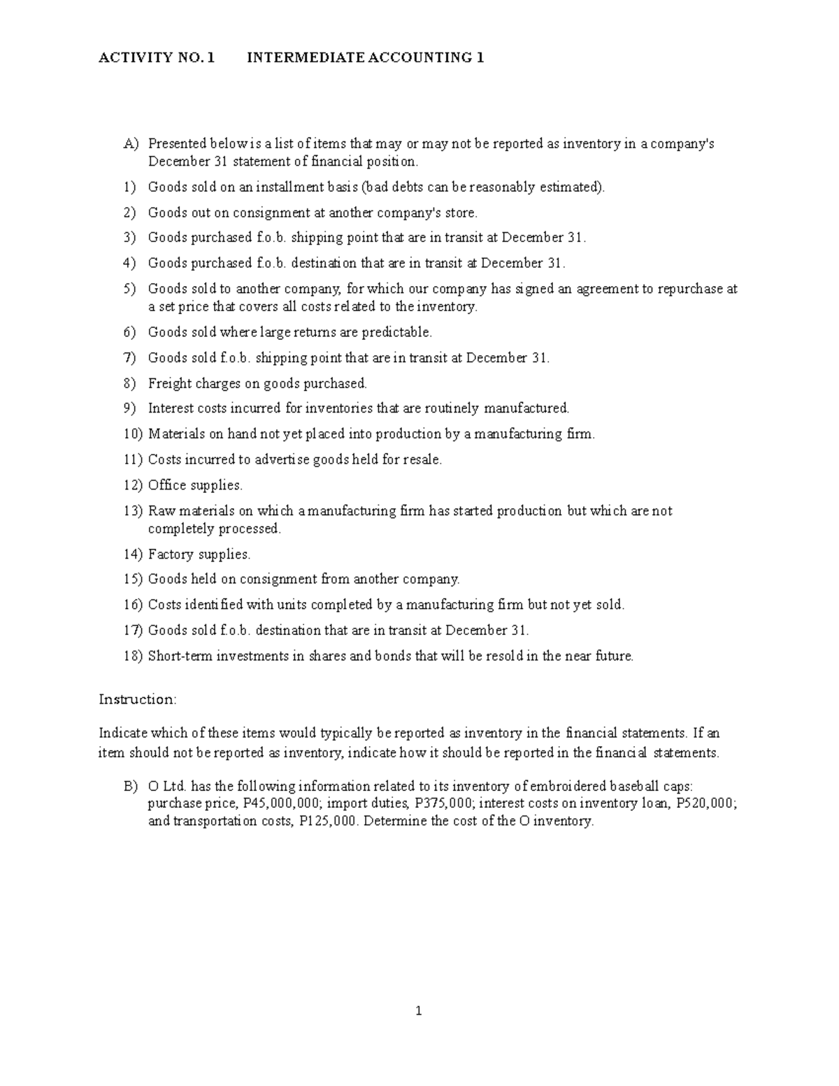 Activity 1 - Accounting - ACTIVITY NO. 1 INTERMEDIATE ACCOUNTING 1 A ...