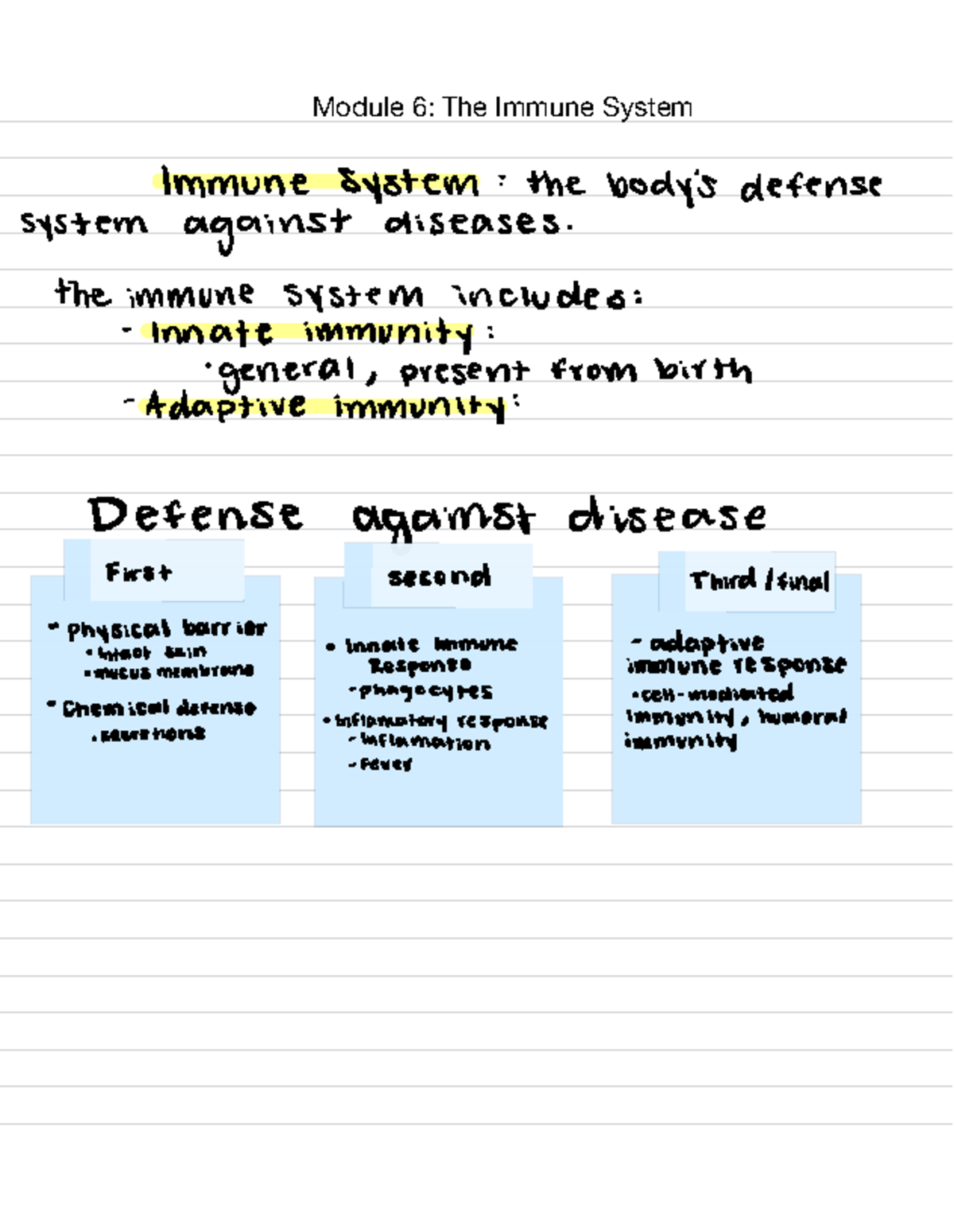 Biology 1101 The Immune System - Module 6: The Immune System Immune ...
