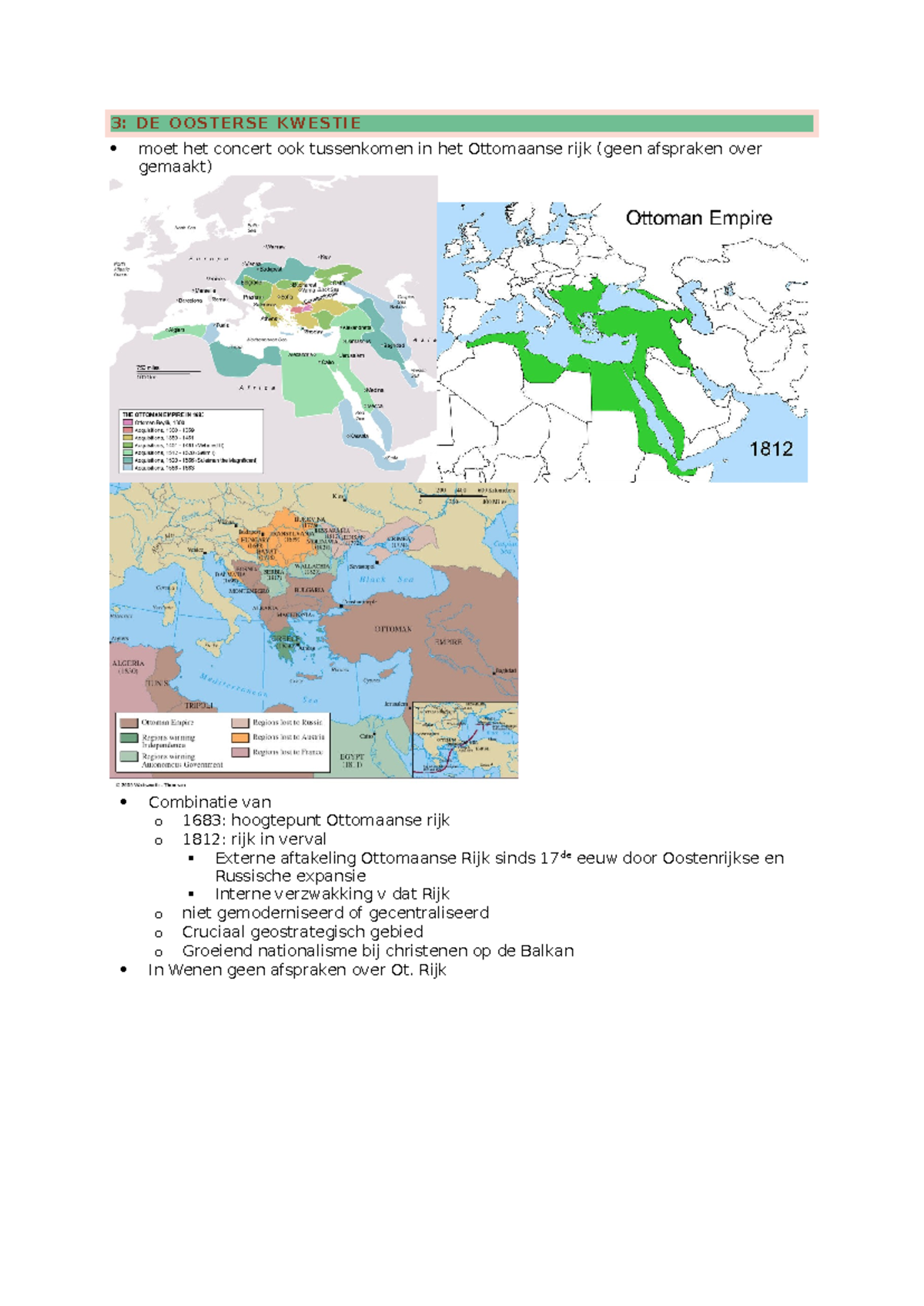 Geschiedenis internationale politiek H3 - 3: DE OOSTERSE KWESTIE moet ...