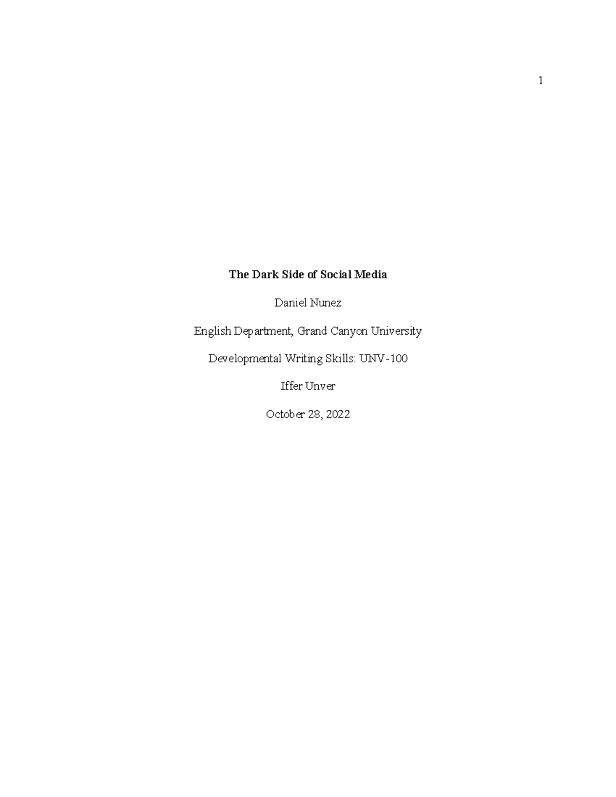 Analysis Paragraph - essay - 1 The Dark Side of Social Media Daniel ...