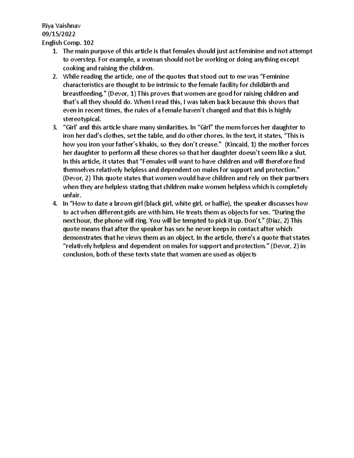 Homework #3 - Riya Vaishnav 09/15/ English Comp. 102 1. The main ...