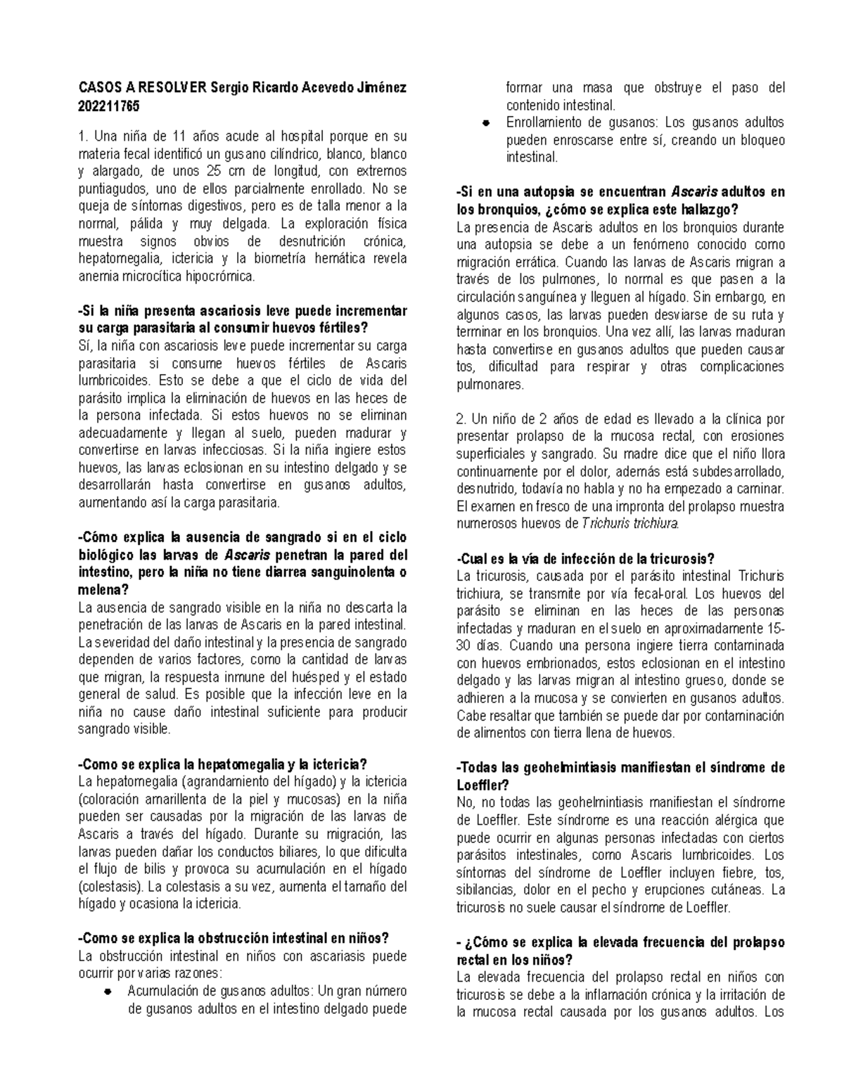 Casos A Resolver Geohelmintos Sergio - CASOS A RESOLVER Sergio Ricardo ...